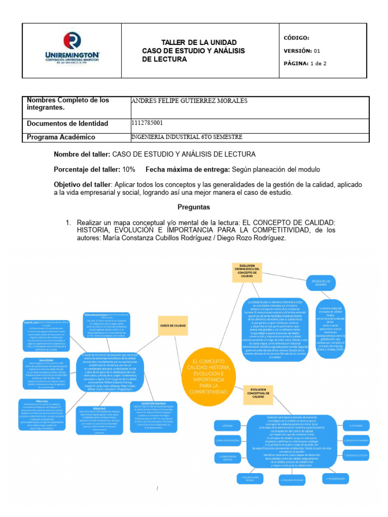 Taller del 10%- Unidad 1- GENERALIDADES DE LA GESTIÓN DE LA CALIDAD | PDF | Sistema de manejo de ...