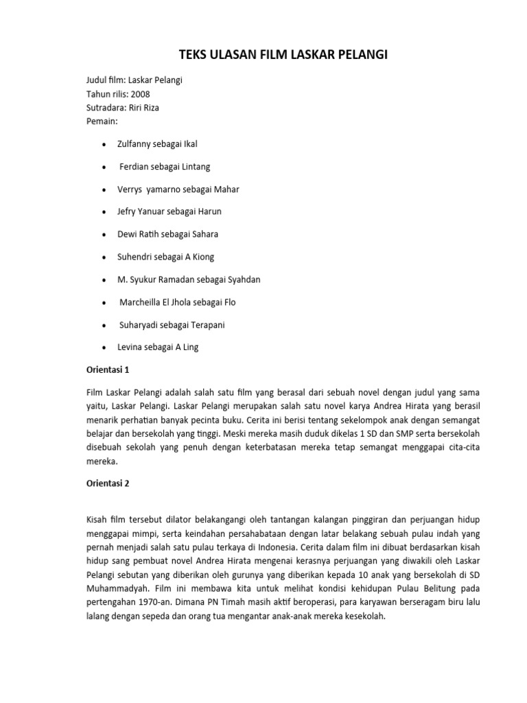 Ulasan Film Laskar Pelangi 2008 | PDF