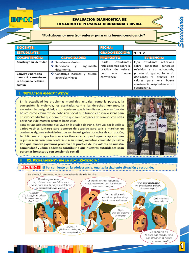1° y 2° DPCC - EVALUACION DIAGNOSTICA FINAL | PDF | Dignidad | Justicia