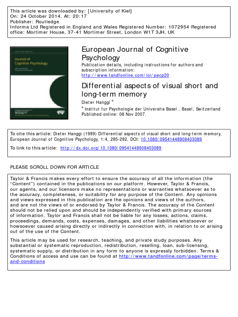 Visual Short- and Long-Term Memory Analysis | PDF | Memory | Mental Image
