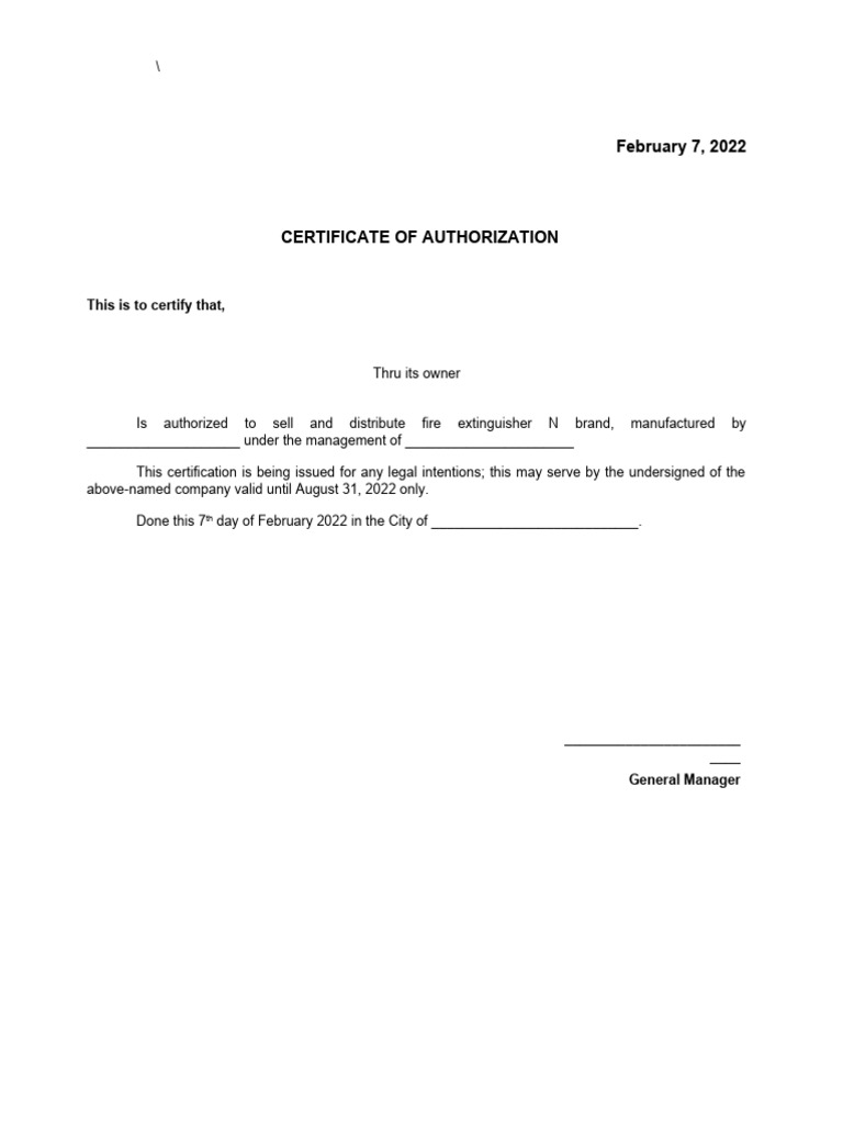 Certificate of Authorization-Business | PDF