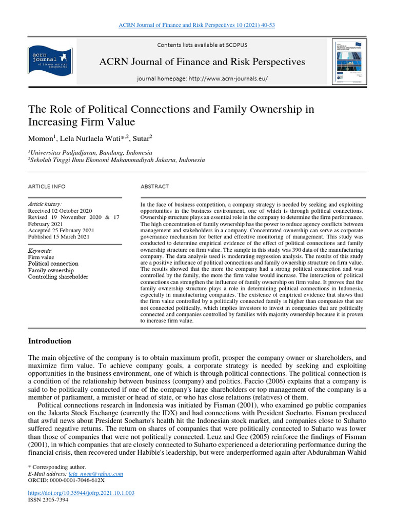 2.1.4. The Role of Political Connection in Increasing Firm Value | PDF ...