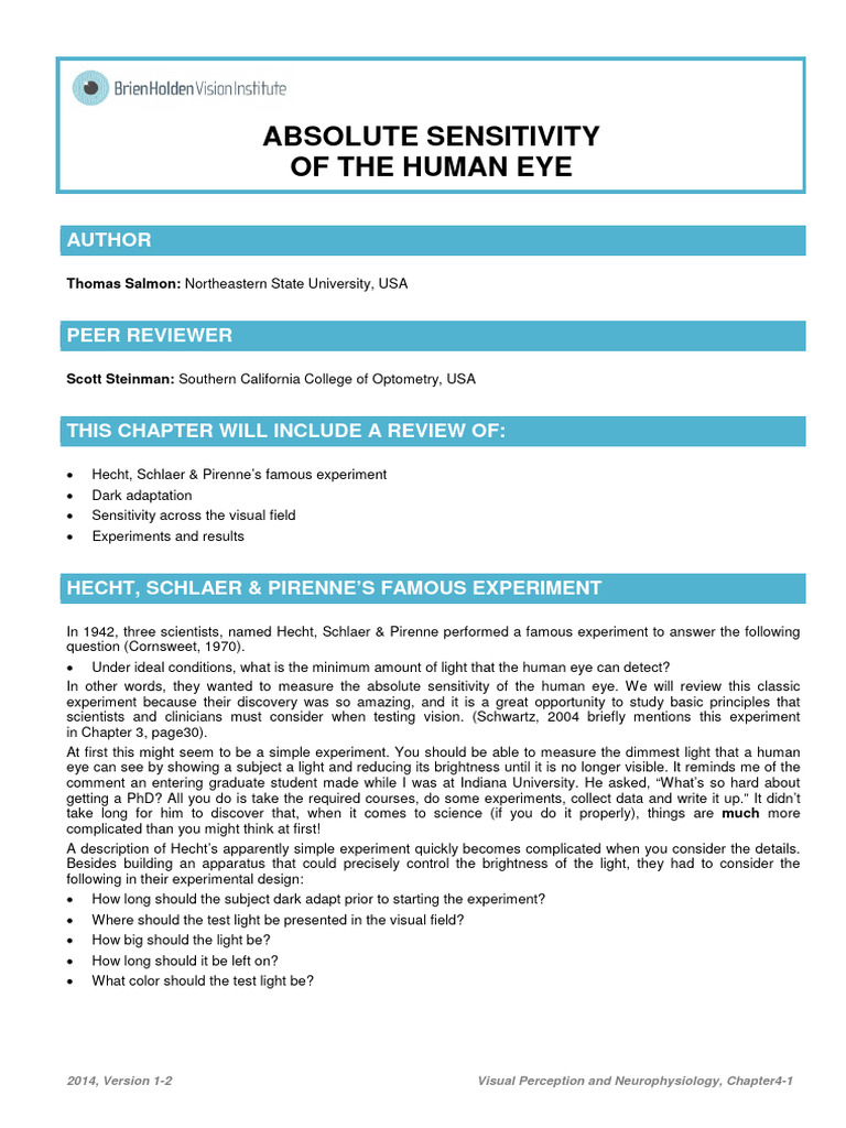 04 Absolute Sensitivity of The Human Eye | PDF | Retina | Eye