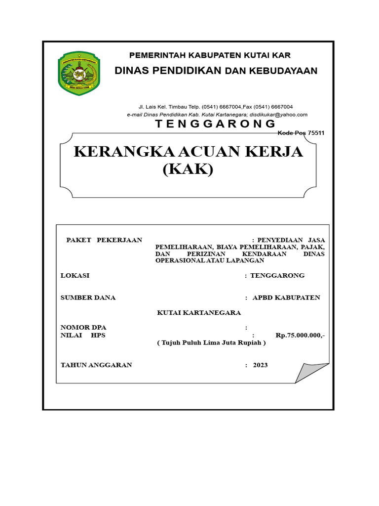 KAK Jasa Pemeliharaan, Pajak Kendaraan | PDF