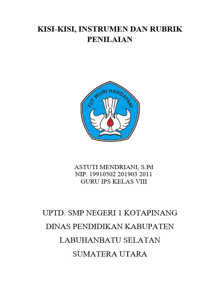 Kisi-Kisi, Instrumen, Dan Rubrik Penilaian | PDF