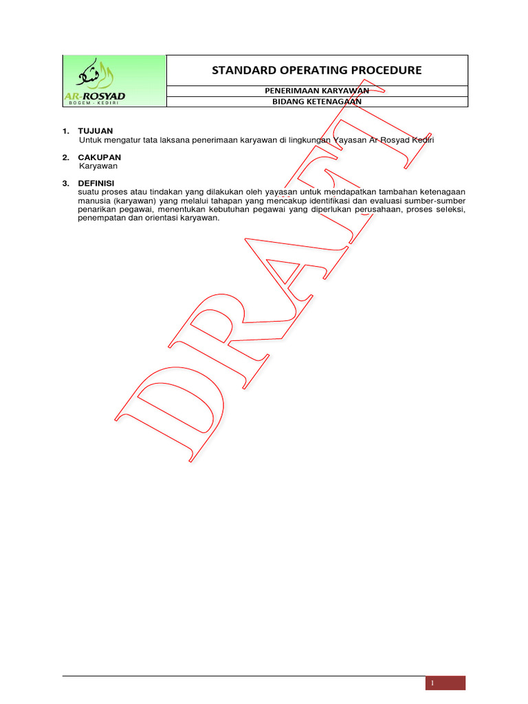 DRAFT SOP Penerimaan Karyawan 2024 | PDF