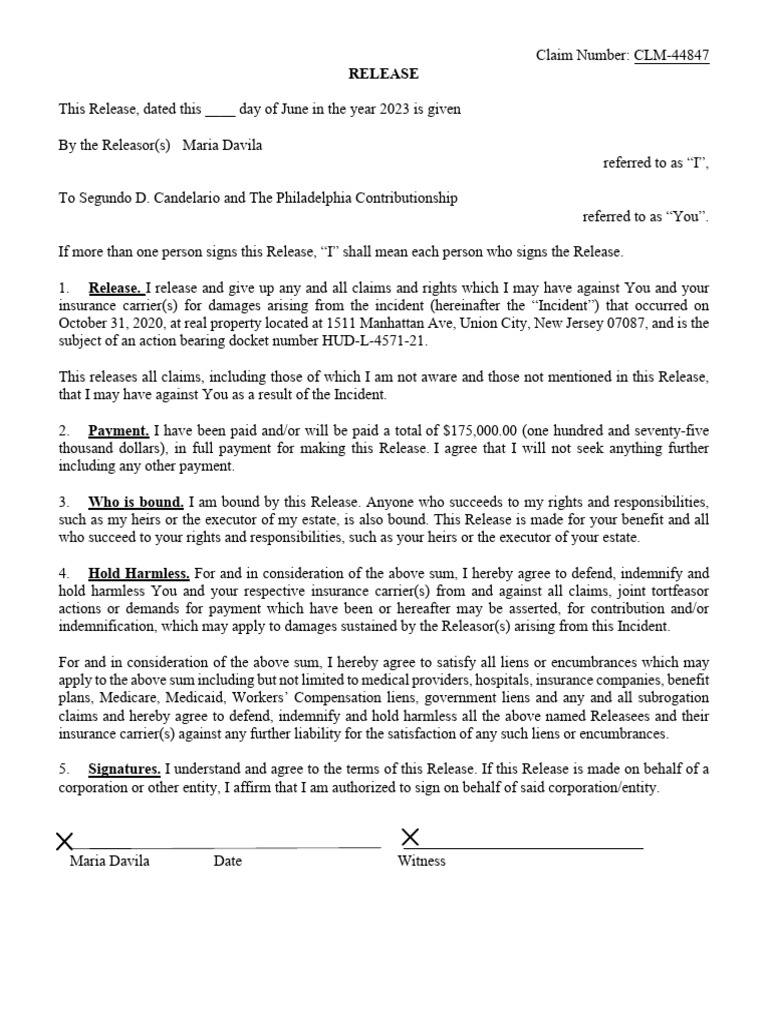 BI Release Davila | PDF | Indemnity | Insurance