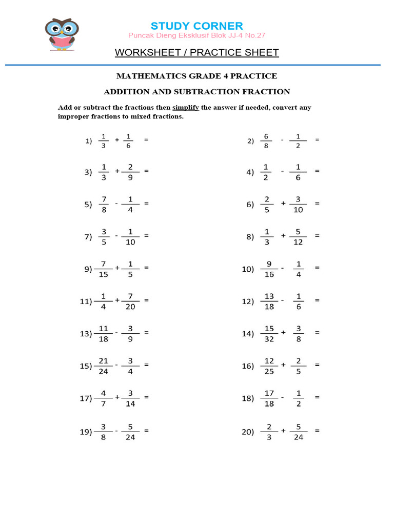 Fraction Add Subtract | PDF