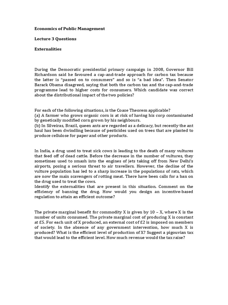 Lecture 3 - Externalities Questions | PDF | Externality | Economies