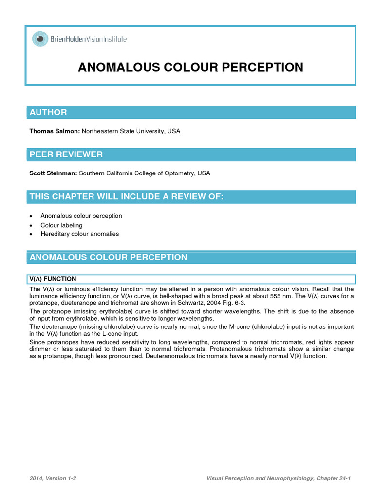 24 Anomalous Color Perception | PDF | Color | Vision