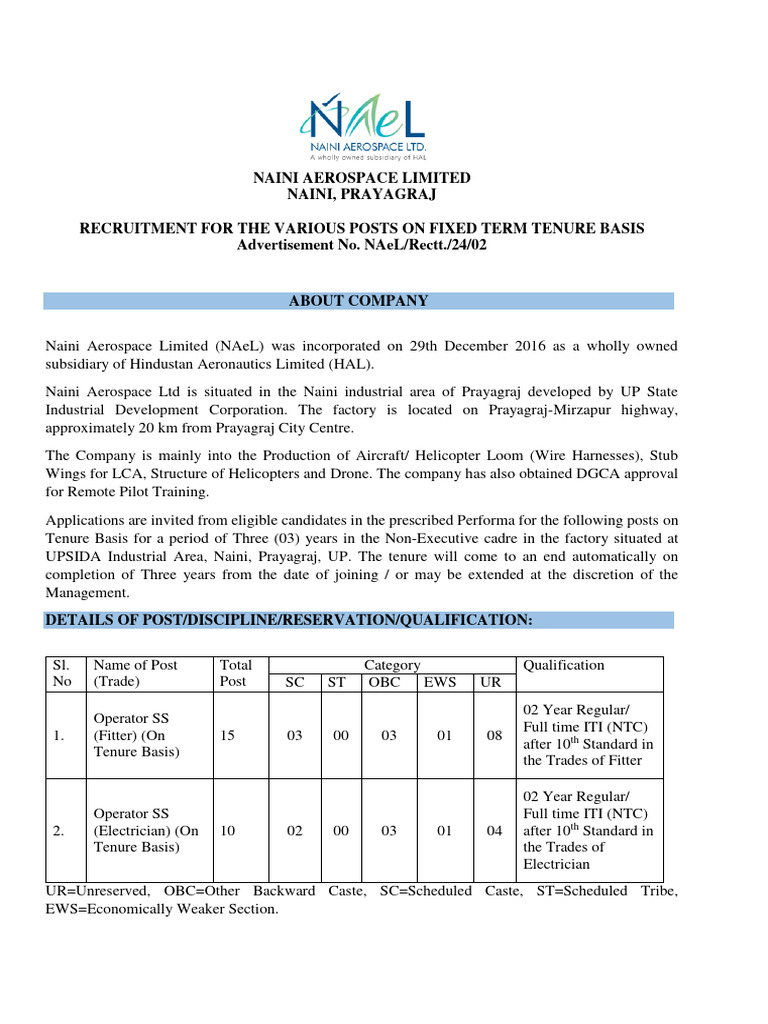 Naini Aerospace Recruitment 2024 | PDF | Identity Document | Verification And Validation