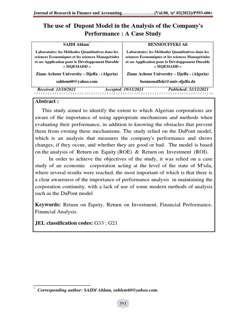 The Use of Dupont Model in The Analysis of The Company's Performance ...
