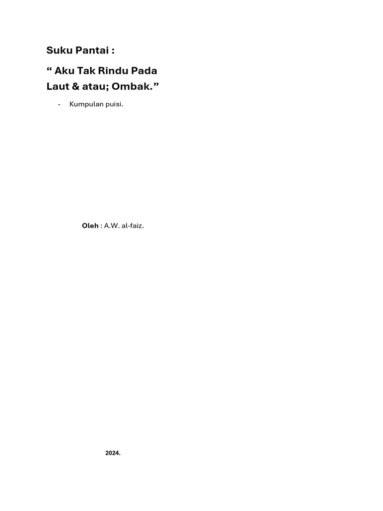 Suku Pantai " Aku Tak Rindu Pada Laut & Atau Ombak | PDF