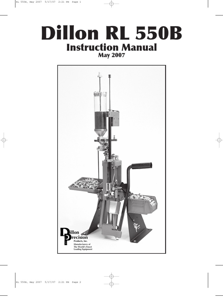 Dillon RL550B Manual May 2007 | PDF | Cartridge (Firearms) | Screw