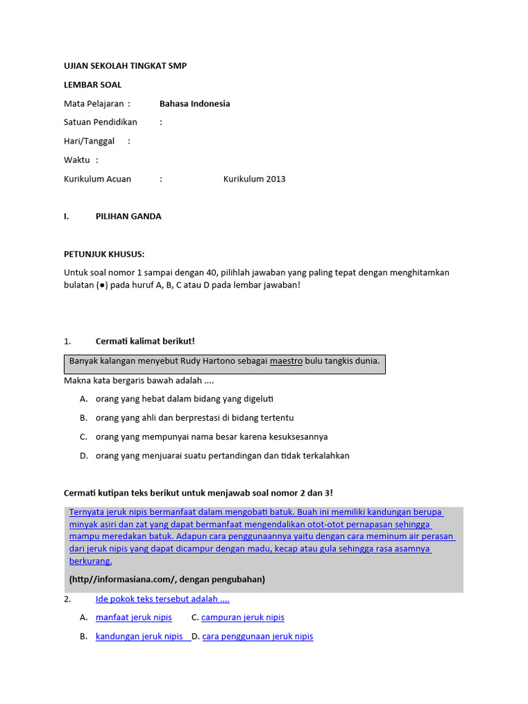 Soal Pat B. Indo Kls 9 Genap | PDF | Kajian Bahasa Asing