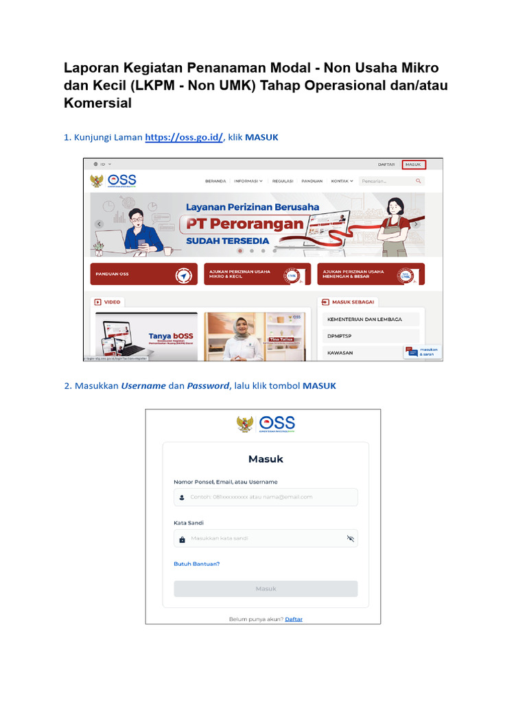 Laporan Kegiatan Penanaman Modal - Non Usaha Mikro Dan Kecil (LKPM - Non UMK) Tahap Operasional ...