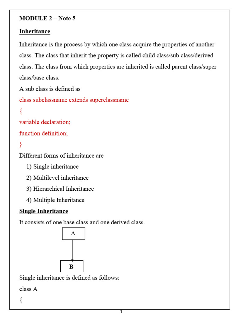 MODULE 2 - Note 5 Inheritance: Class Subclassname Extends Superclassname (Variable Declaration ...