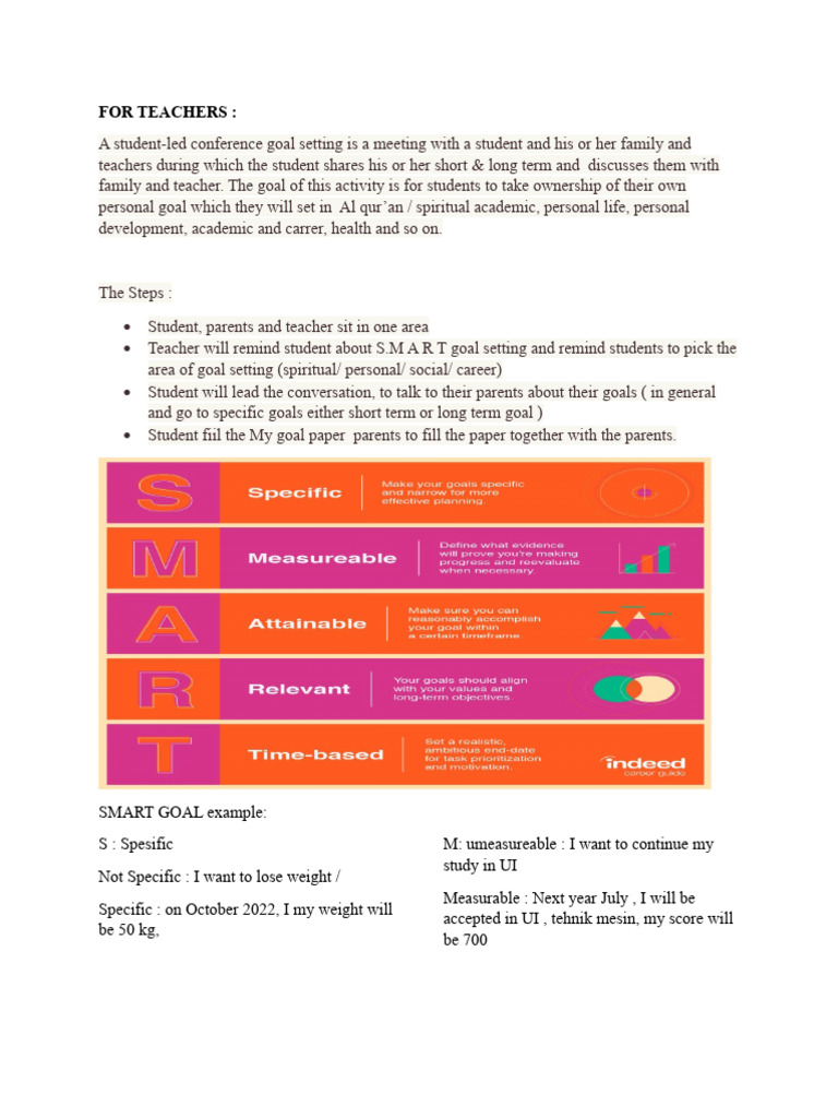 FOR TEACHERS Goal Setting With Parents and Student | PDF | Goal Setting ...