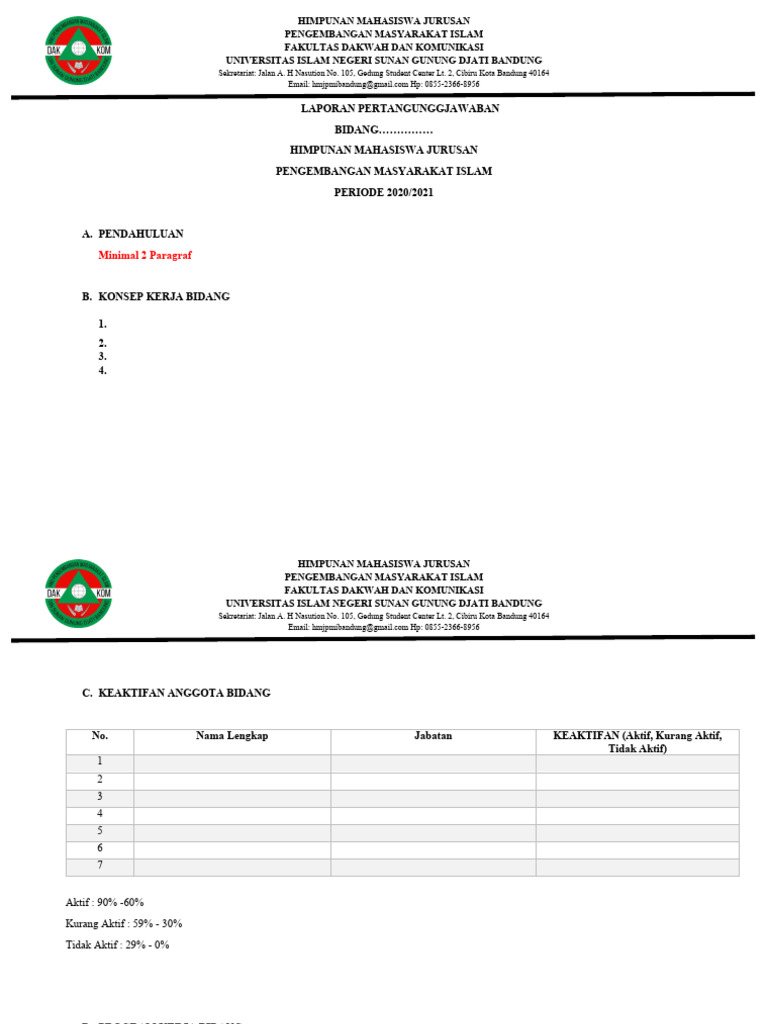 Format - LPJ - Nama Bidang | PDF