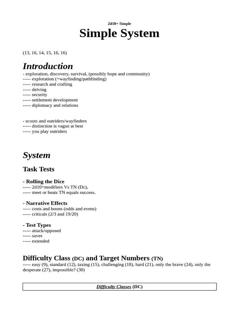 1) The Basic Systems - 2d10+ Simple | PDF