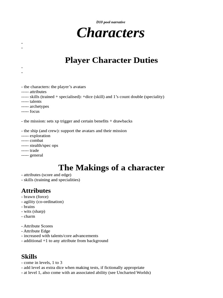 D10 Pool Character Creation Guide | PDF