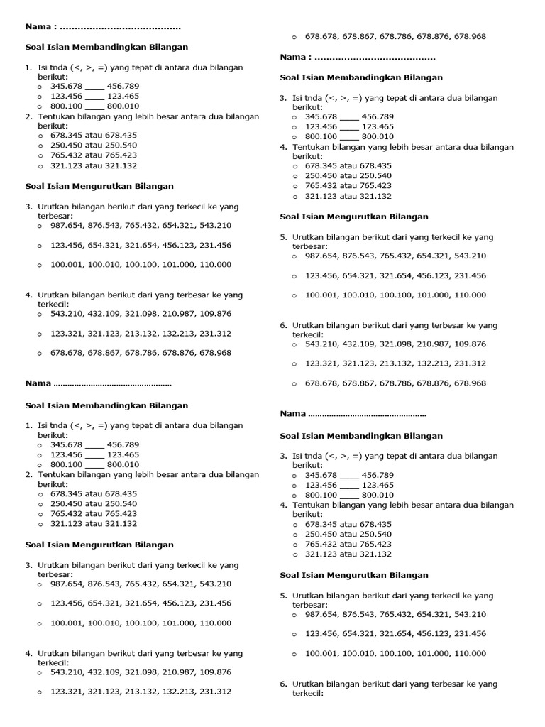 MTK Mengurutkan Bilangan | PDF