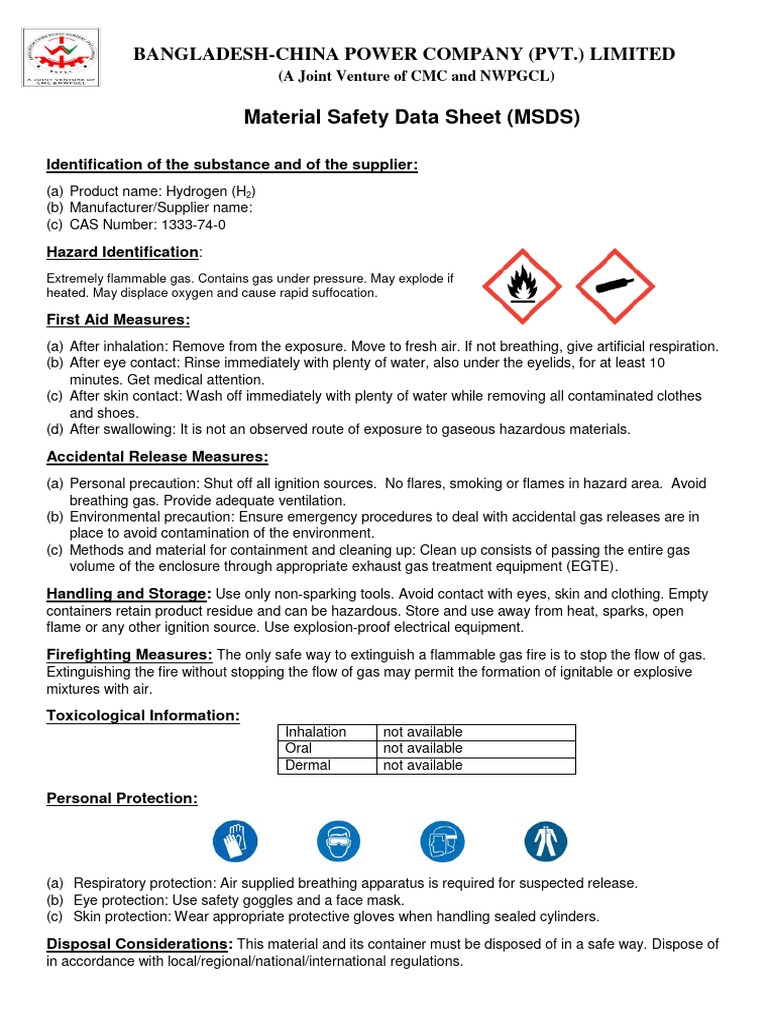 MSDS of hydrogen | PDF | Occupational Safety And Health | Safety