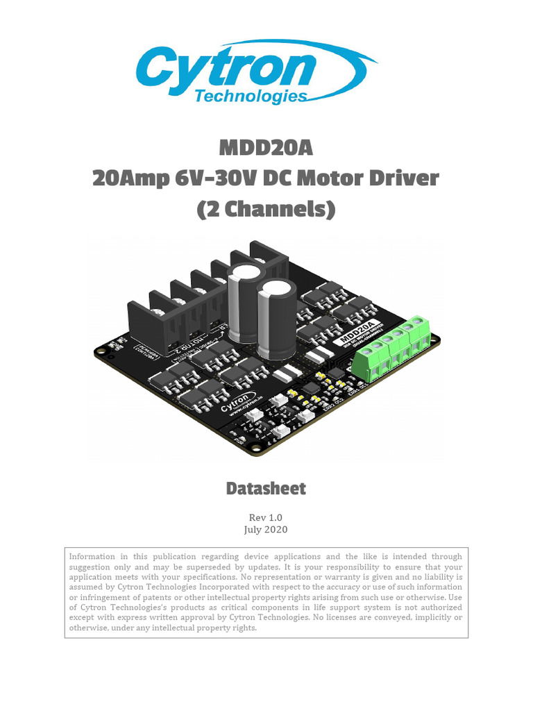Cytron 20a 6v 30v Dual DC Motor Driver Datasheet | PDF | Electrical ...