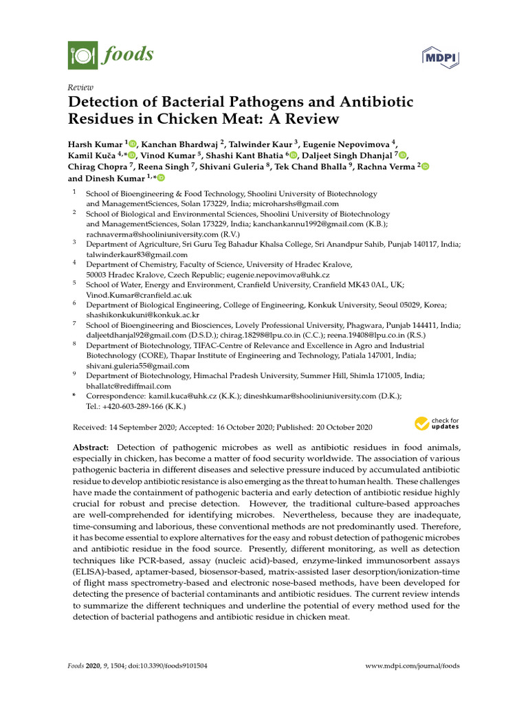 Checked Detection Of Bacterial Pathogens And Antibiotic Residues In Chicken Meat Pdf