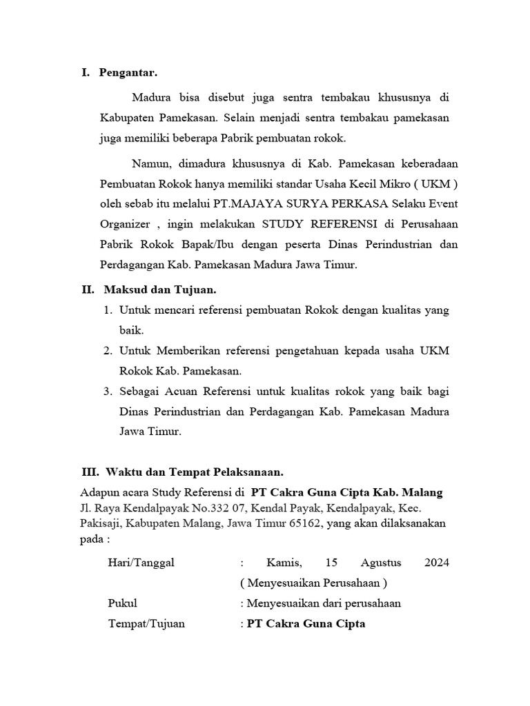 Contoh Proposal Tour Perusahaan | PDF
