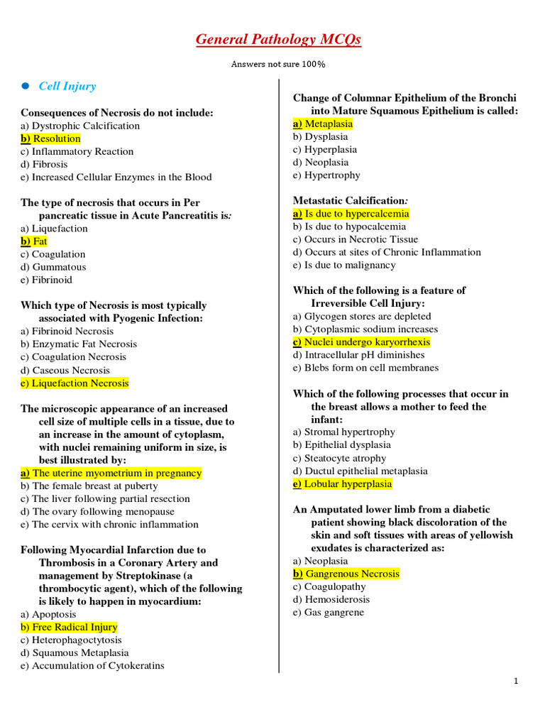 MCQ General Pathology | PDF | Inflammation | Necrosis