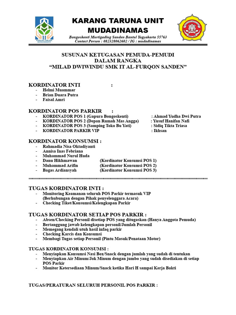 KETUGASAN PARKIR WORD (1) | PDF