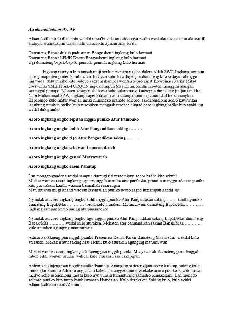 Teks MC Rapat Koordinasi Parkir SMK It Al-Furqon | PDF