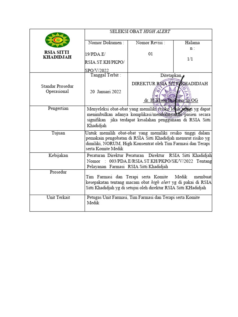 Sop High Alert | PDF