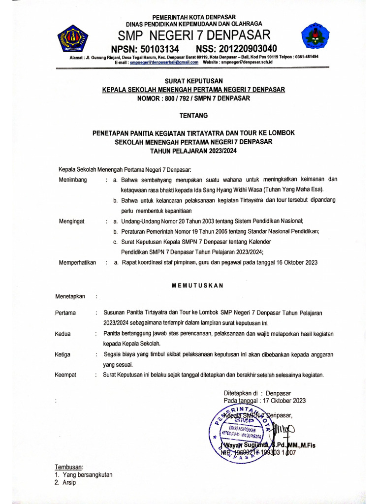 SK Panitia Tirtayatra Dan Tour | PDF