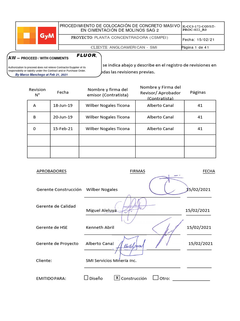 K CC3 172 Const Proc 022 - R0 - Eaw | PDF | Hormigón | Riesgo