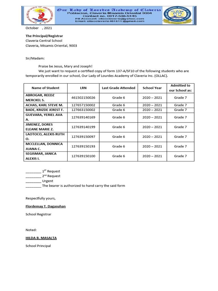 Form 137 - Request Form | PDF