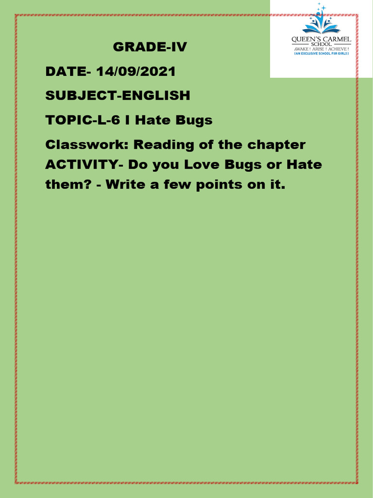 Grade IV English: I Hate Bugs Lesson | PDF | Career & Growth