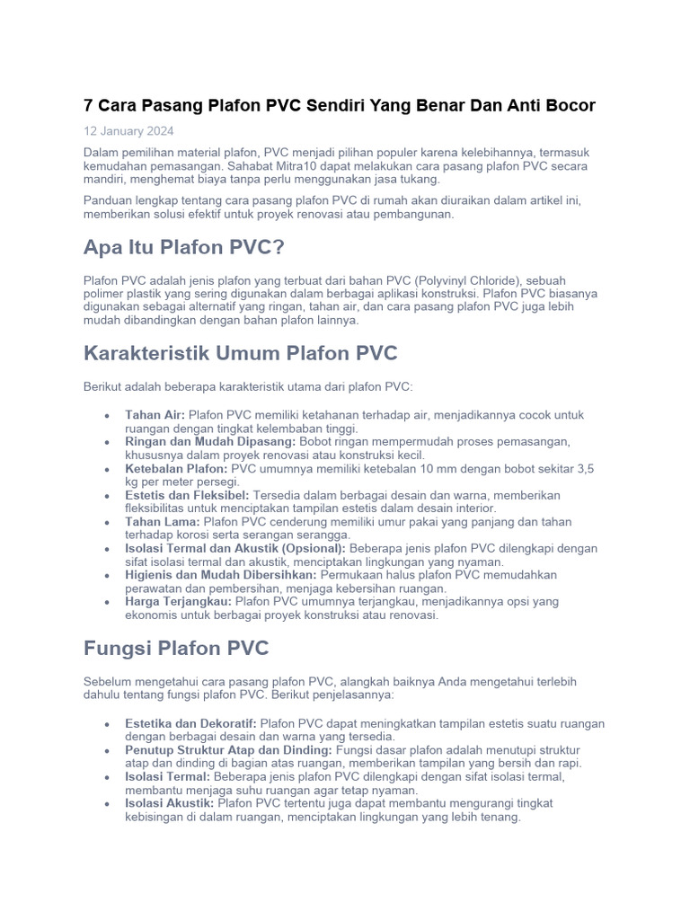 7 Cara Pasang Plafon PVC Sendiri Yang Benar Dan Anti Bocor | PDF