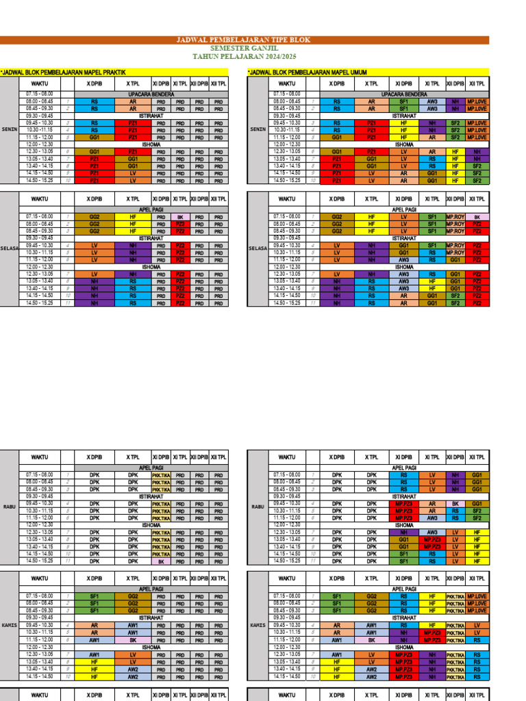 Jadwal Block Nama Guru TP 2024-2025 Reni | PDF