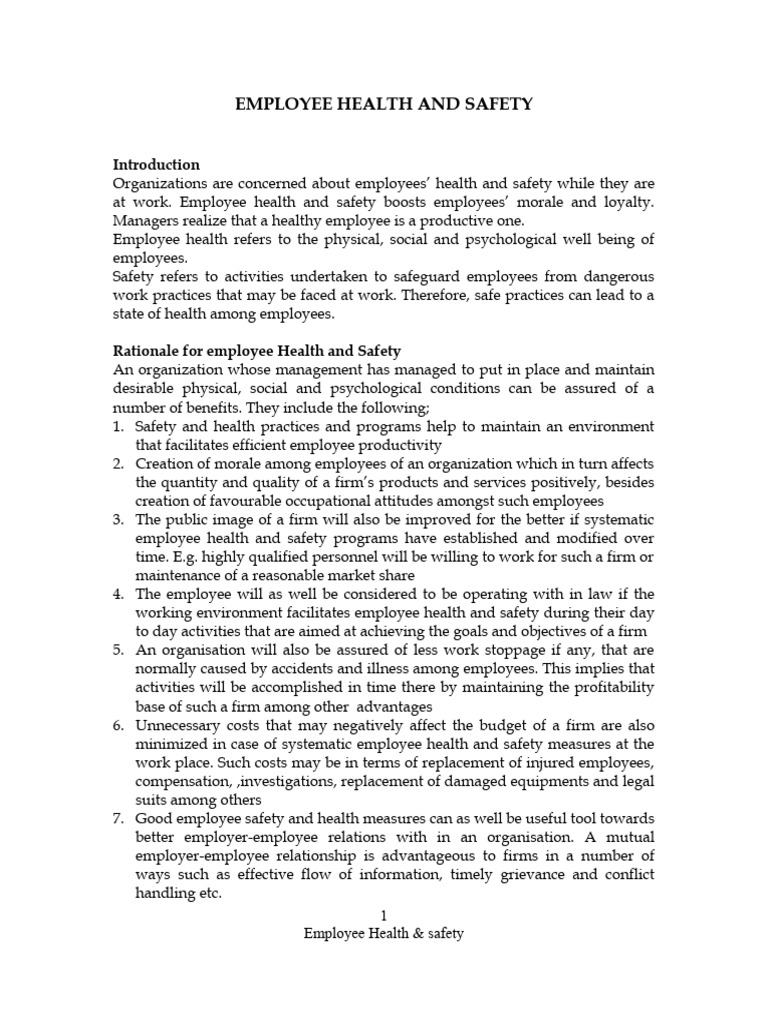 Employee Health and Safety Strategies | PDF | Occupational Safety And ...