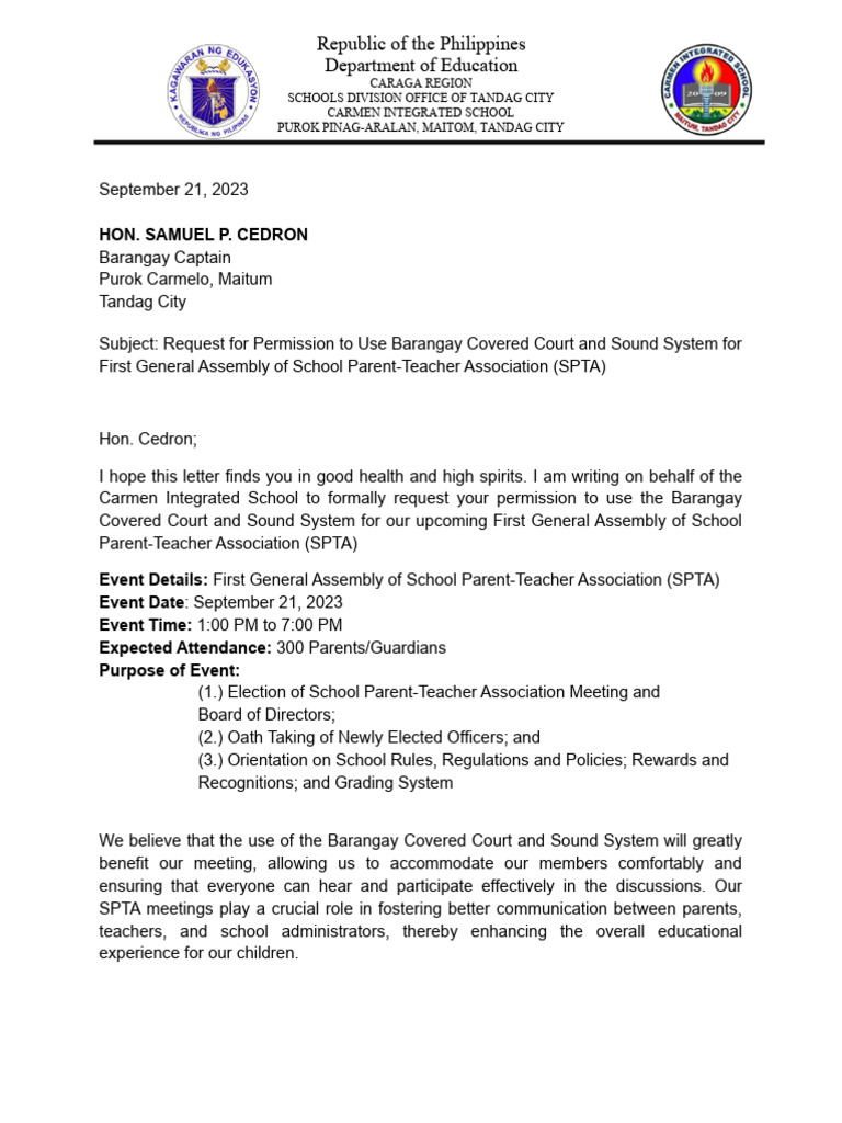 Request for Barangay Covered Court Use | PDF