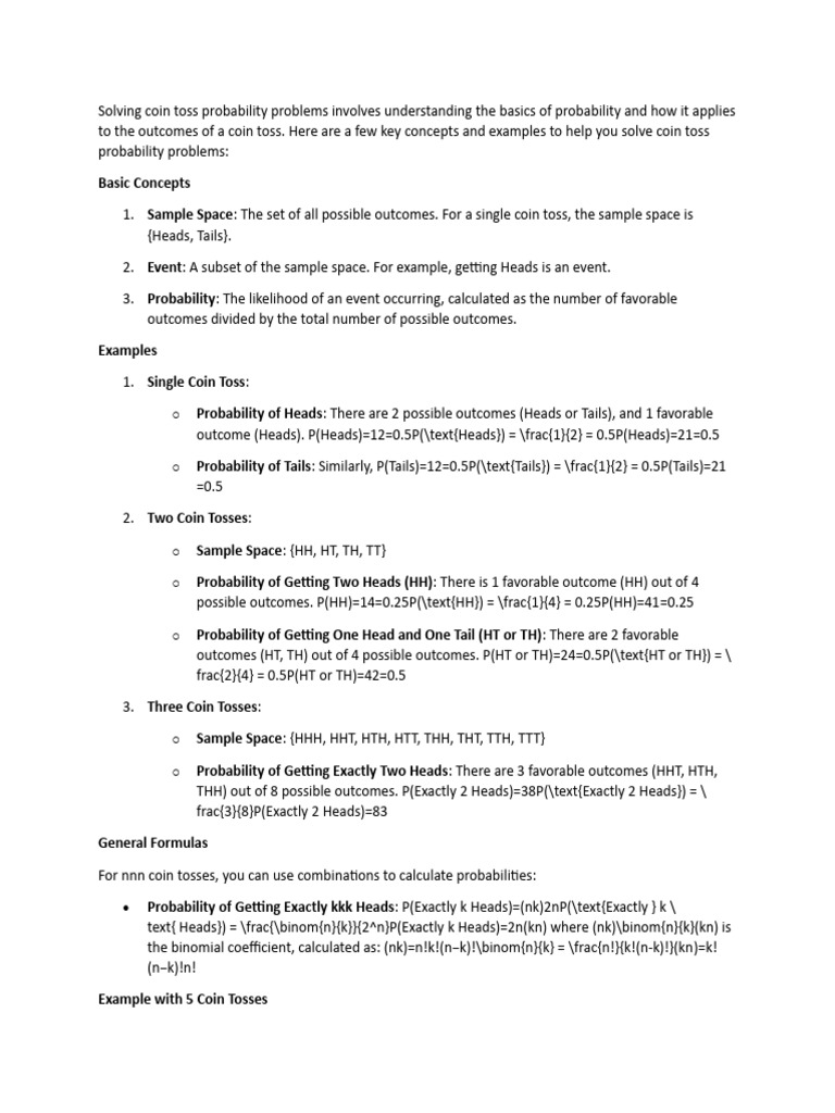 Coin Toss Solving Method | PDF | Probability | Mathematical Concepts