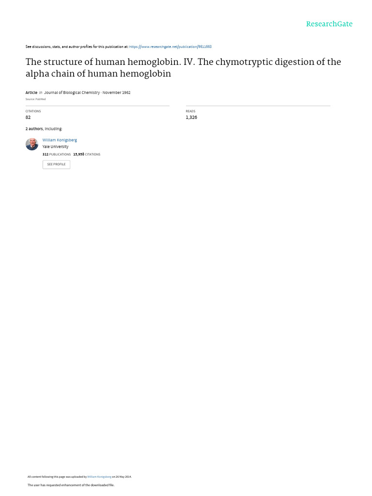 The Structure of Human Hemoglobin IV The Chymotryp | PDF | Amino Acid ...
