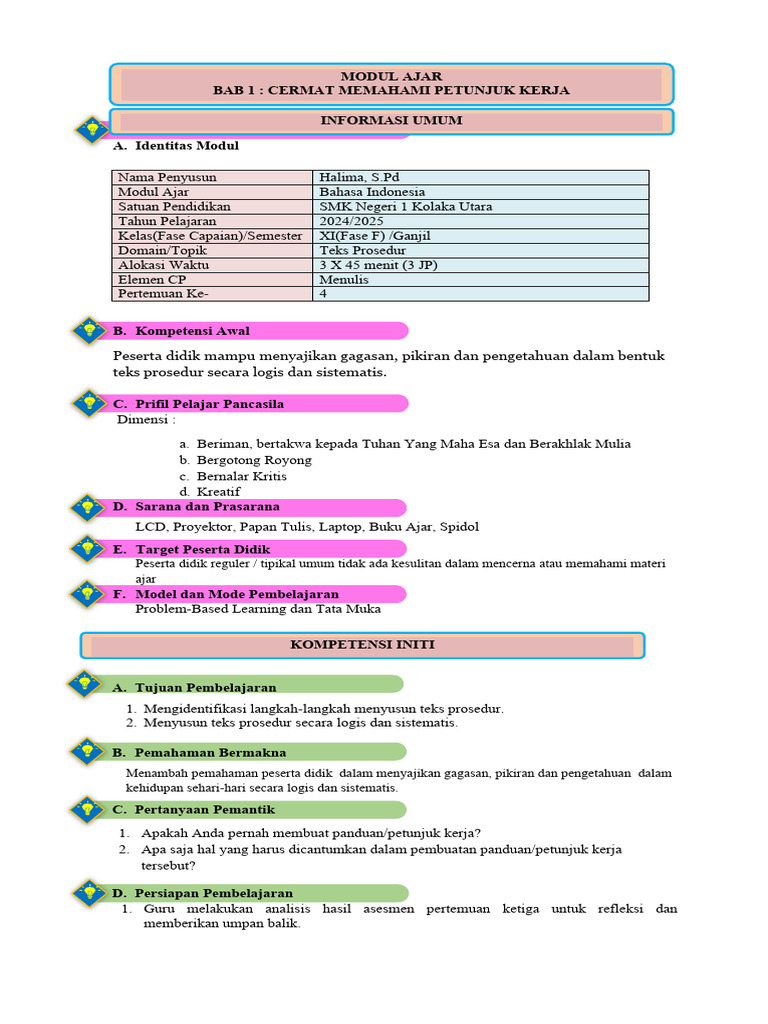 Modul Ajar Teks Prosedur Pertemuan Ke-4 | PDF | Karier & Perkembangan