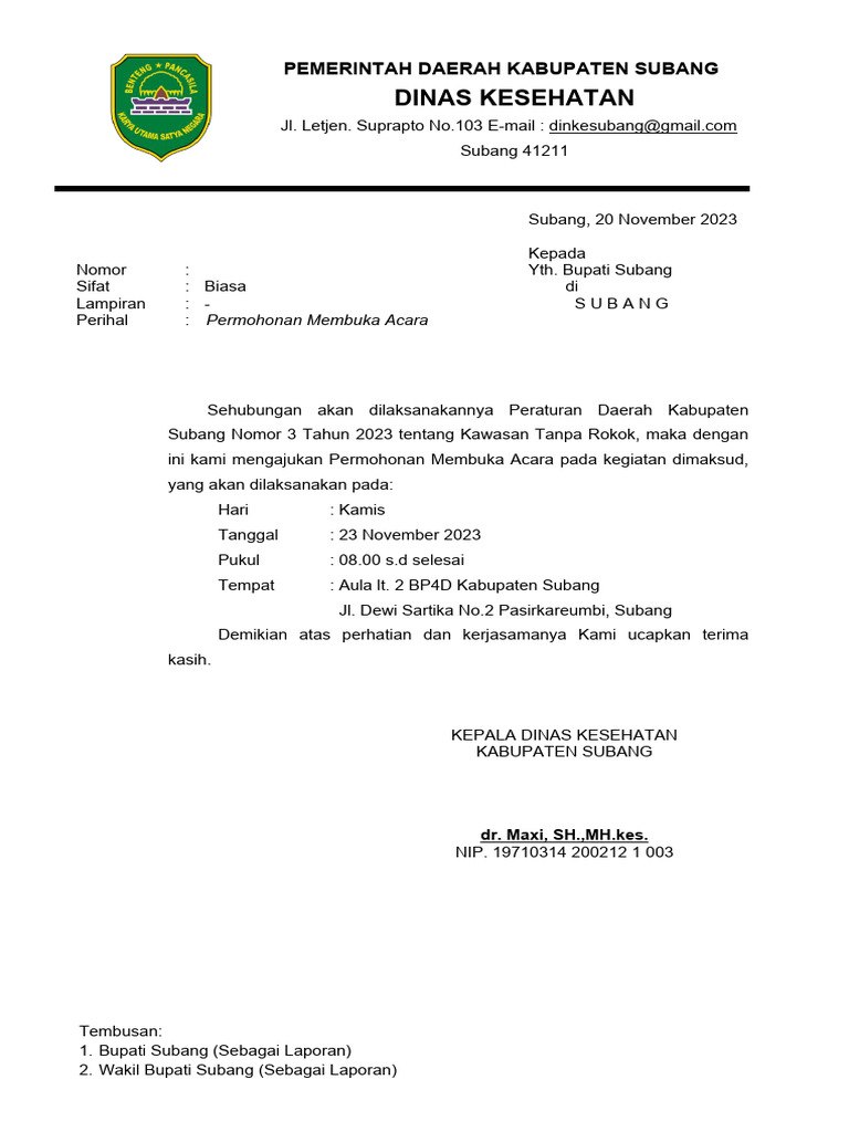 Surat Permohonan Membuka Acara Bupati | PDF
