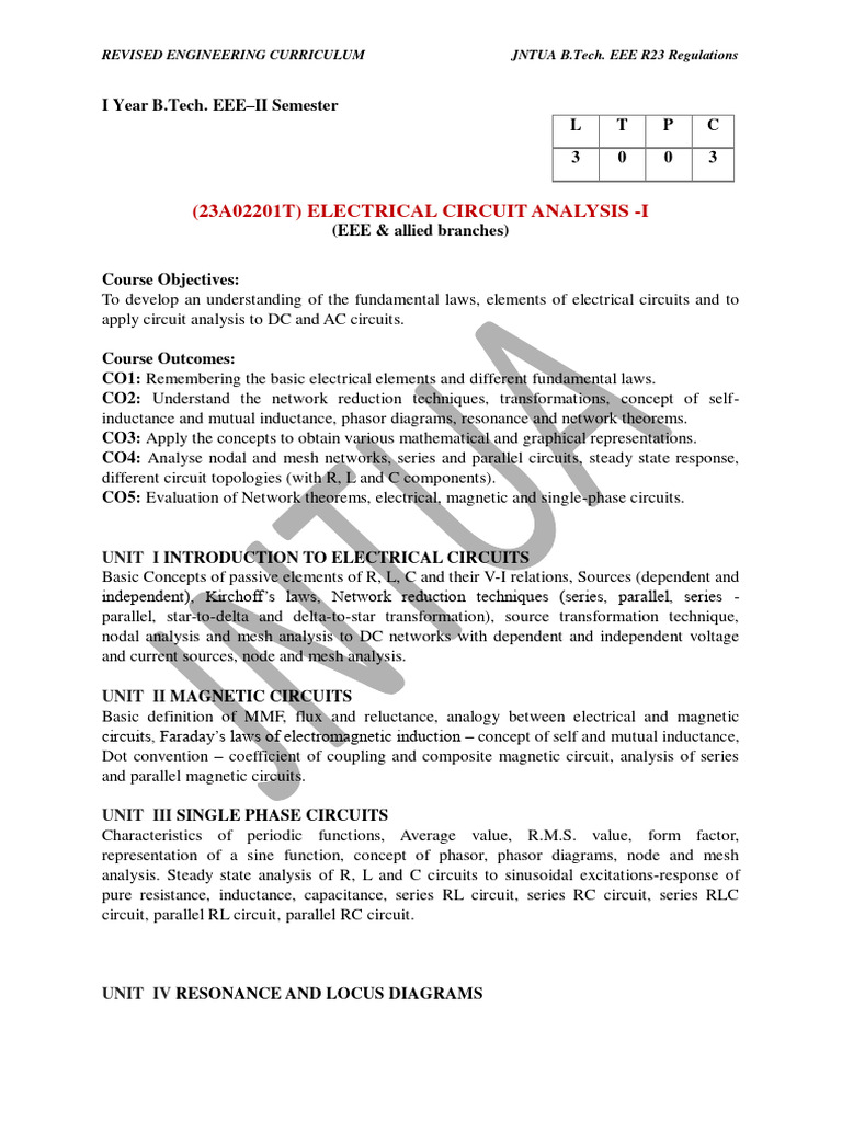 Electrical Circuit Analysis Curriculum | PDF