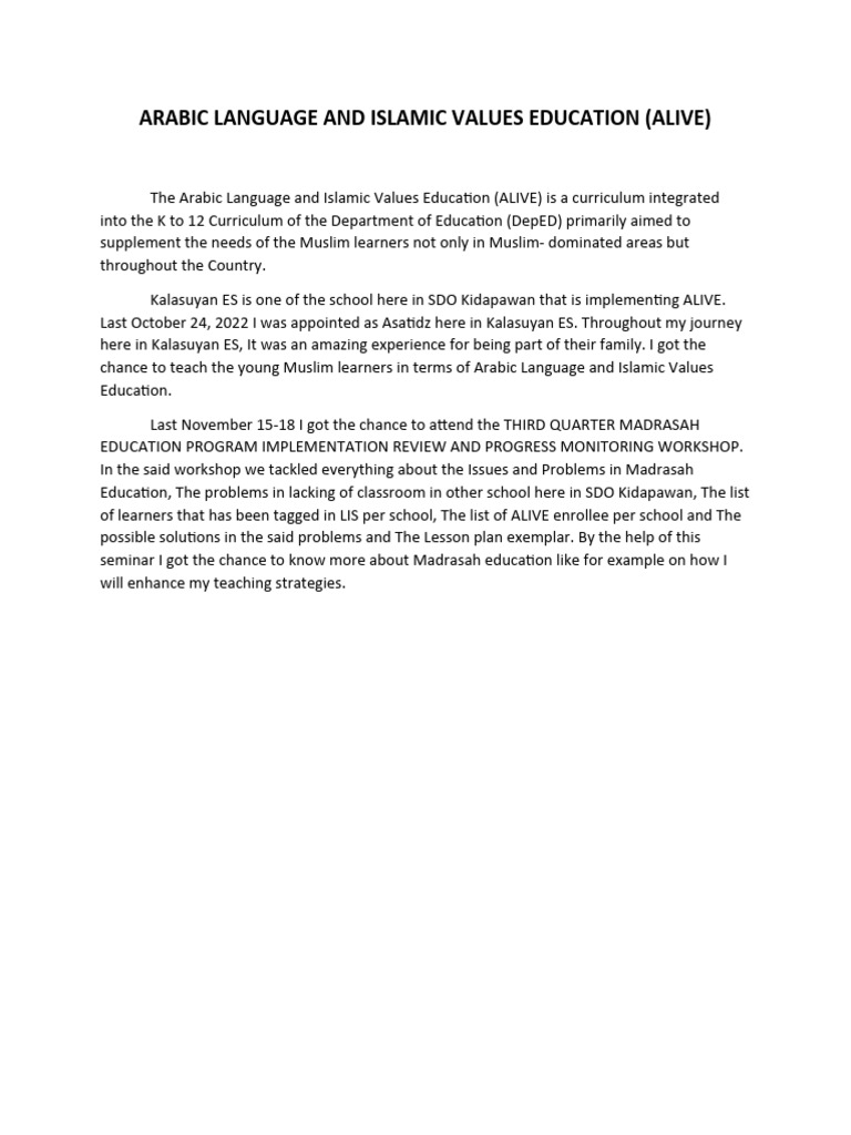 Arabic Language and Islamic Values Education | PDF