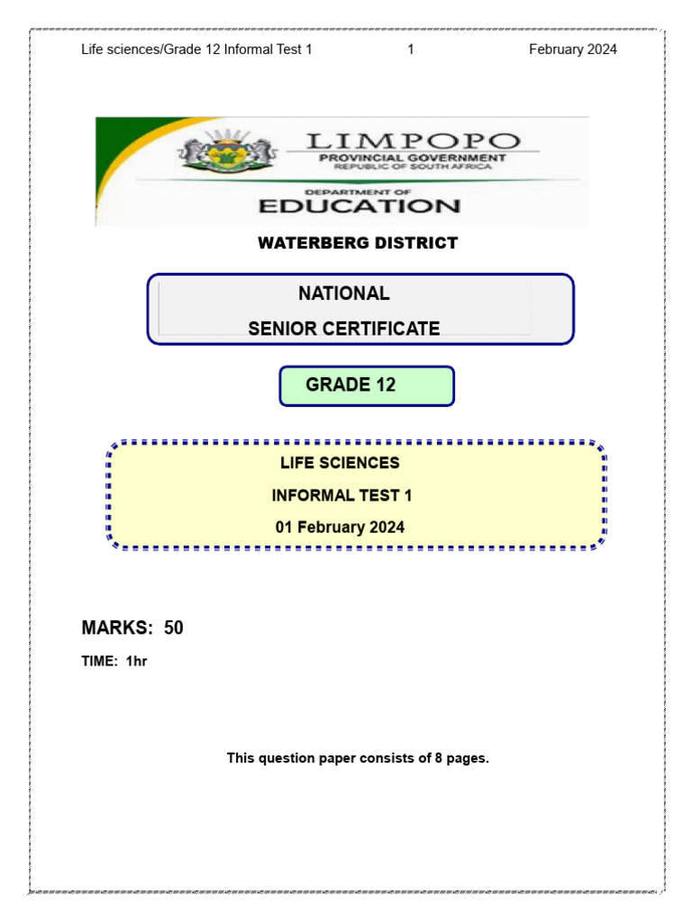 LSFC GR12 Test 1 2024 Waterberg | PDF | Base Pair | Dna