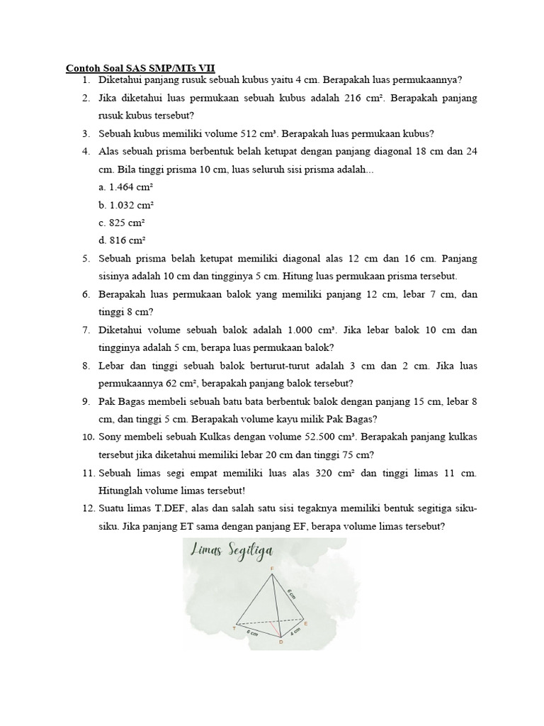 Contoh Soal MTK SAS Kelas VII Semester 2 | PDF | Griya & Taman